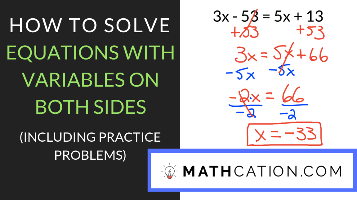 Equations With Variables On Both Sides Worksheet, Practice, And Examples
