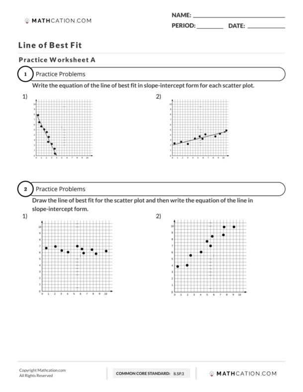 Line Of Best Fit Worksheet, Formula, And Equation