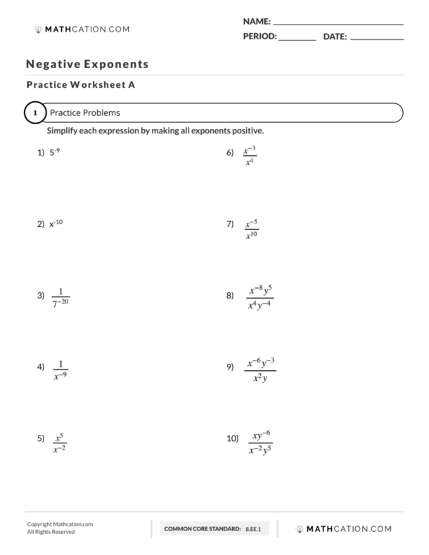 Negative Exponents Worksheet, Rules, And Examples