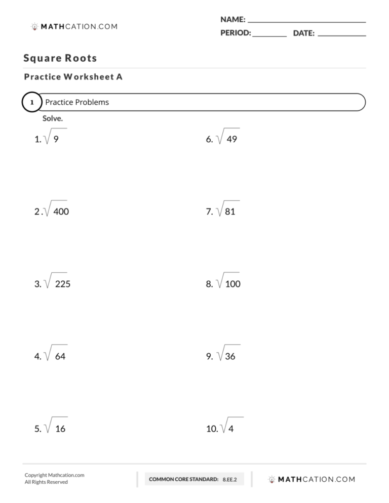 How To Simplify Square Roots Worksheet Formula And Definition