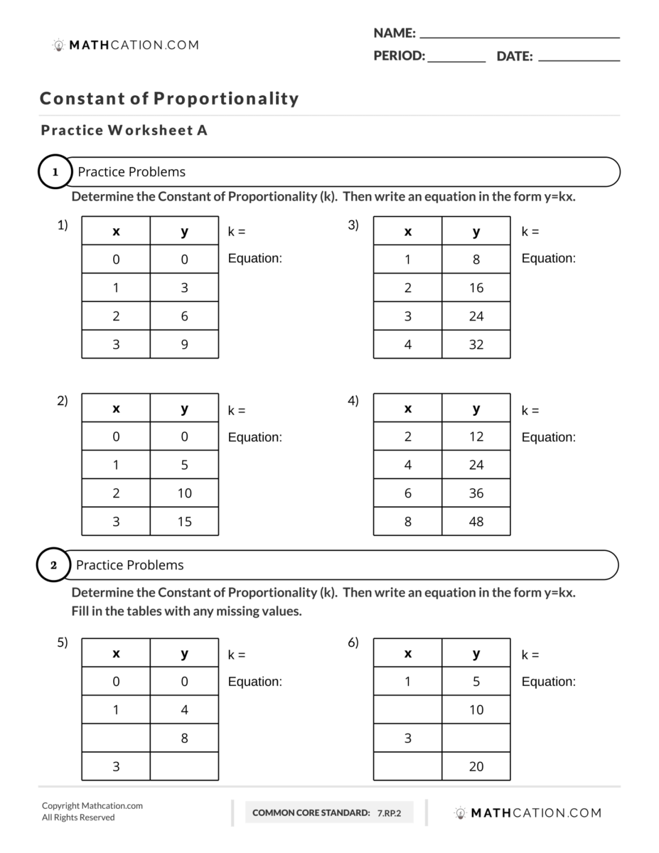 Constant Of Proportionality Worksheet