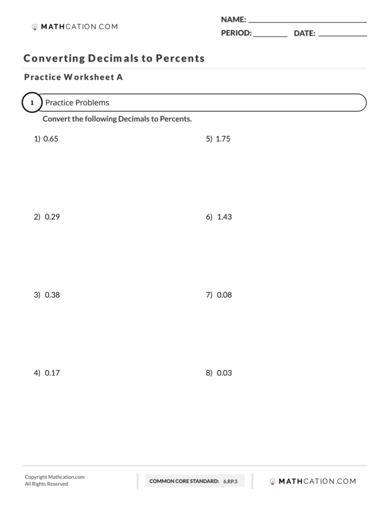 Converting Decimals To Percents Worksheet, Definition, And Examples
