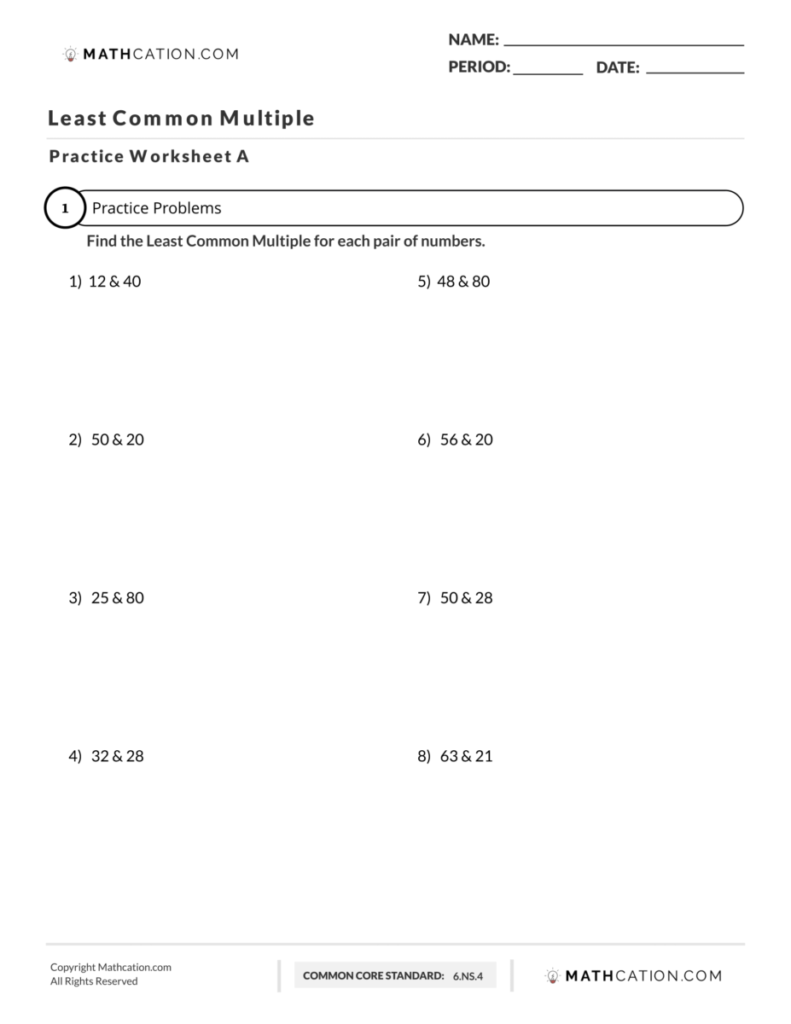 How To Find The Least Common Multiple Worksheet, Examples, And Definition