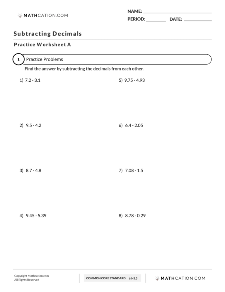How To Subtract Decimals: Examples, Worksheet, And Definition