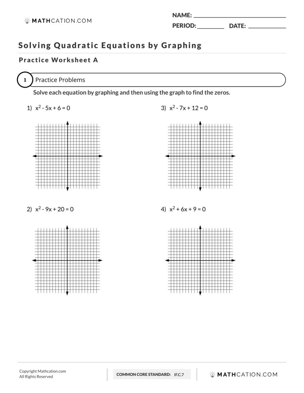 Solving Quadratic Equations By Graphing Worksheet, Practice, And Examples